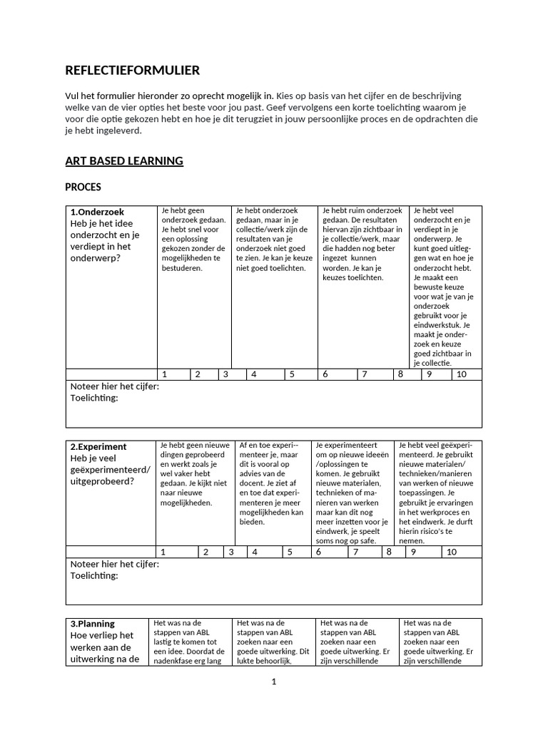 Reflectie Formulier ABL V5 2025 | PDF