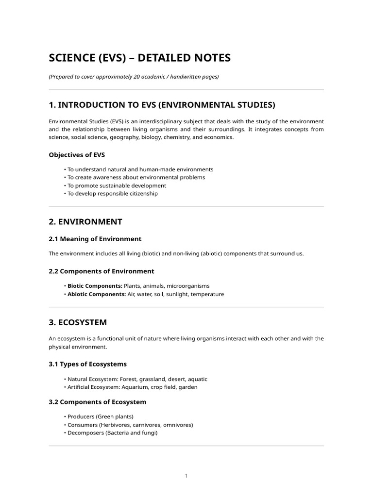 Science (Evs) – Comprehensive Notes | PDF | Ecosystem | Pollution