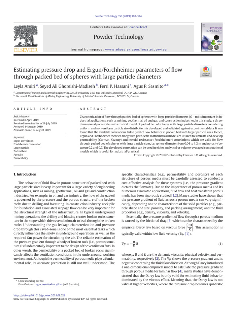 Estimating Pressure Drop and ErgunForchheimer Parameters of Flow | PDF ...