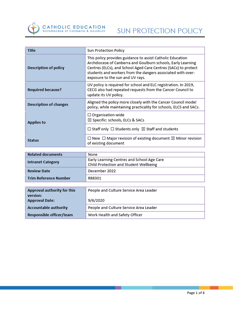 Sun Protection Policy | PDF | Sunscreen | Ultraviolet