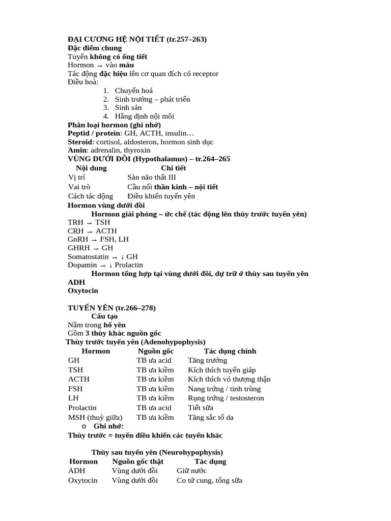 Các Hormone Và Tác Dụng | PDF