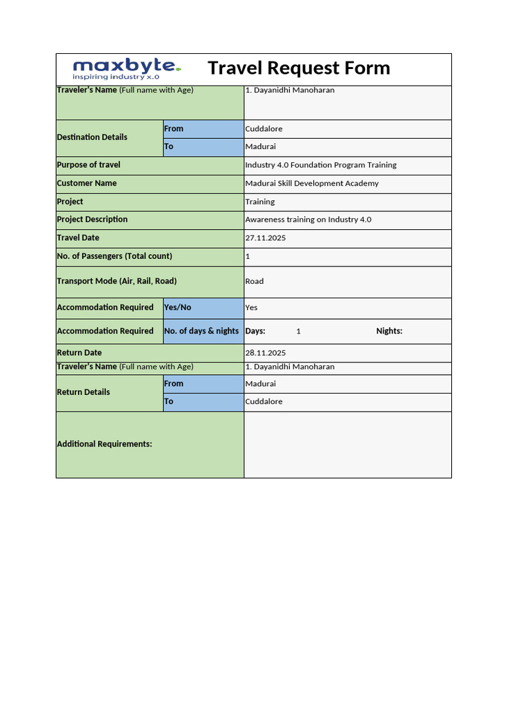 Travel Request Form MTSPL 2025 | PDF