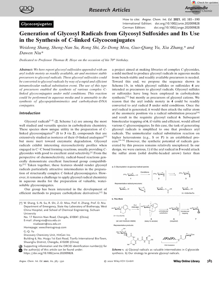 Angew Chem Int Ed - 2020 - Shang - Generation of Glycosyl Radicals From ...