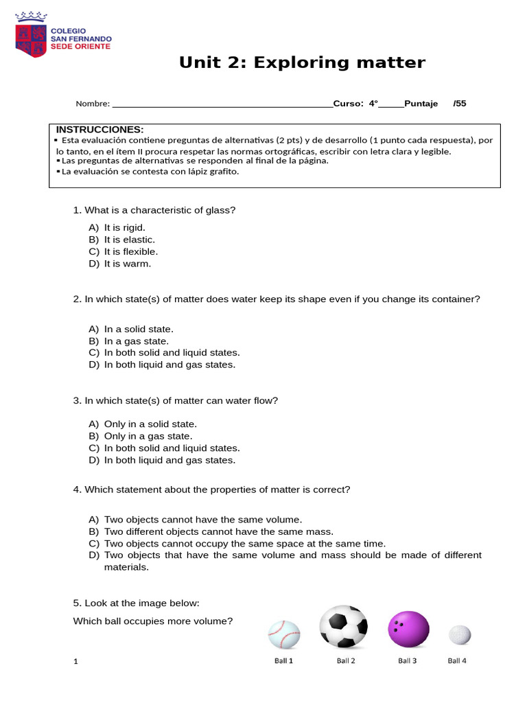 Science test unit 2 | PDF | Liquids | Gases