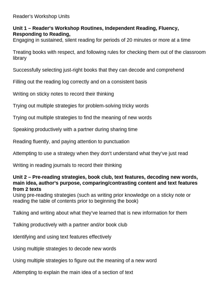 Reader’s Workshop Units | PDF | Psychological Concepts | Learning