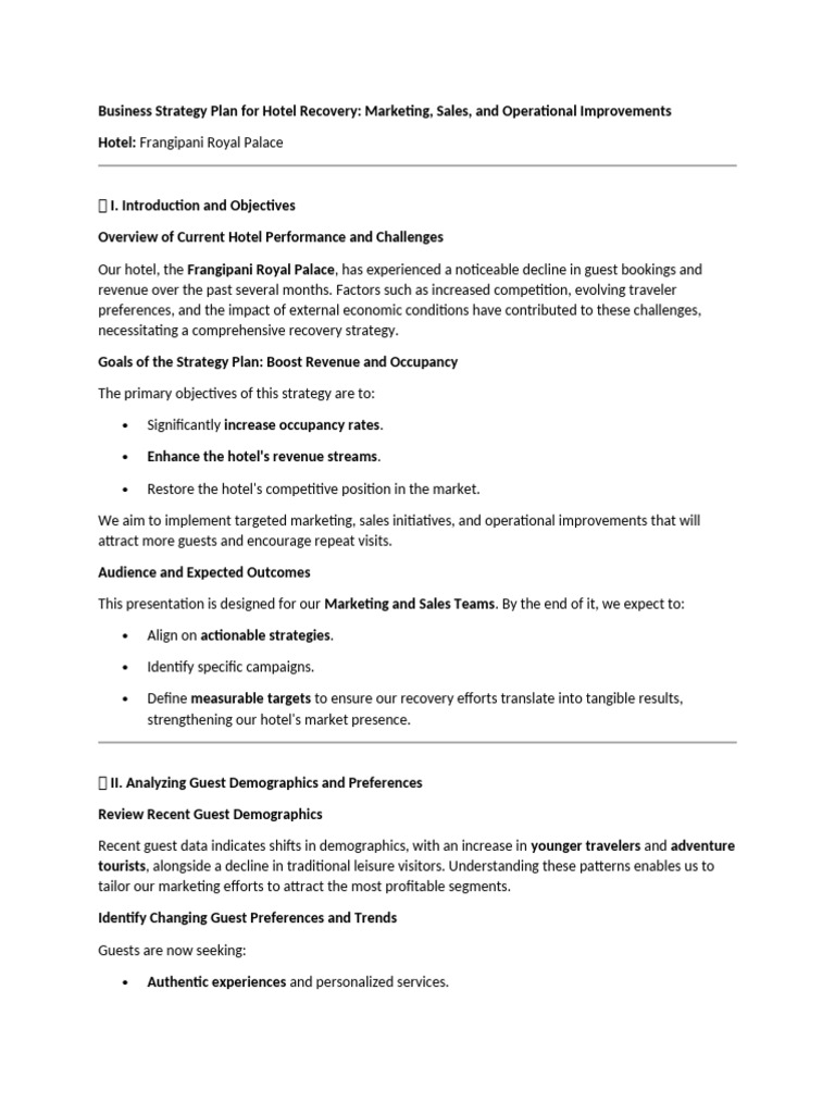 Hotel Recovery Strategy Plan | PDF | Marketing | Performance Indicator