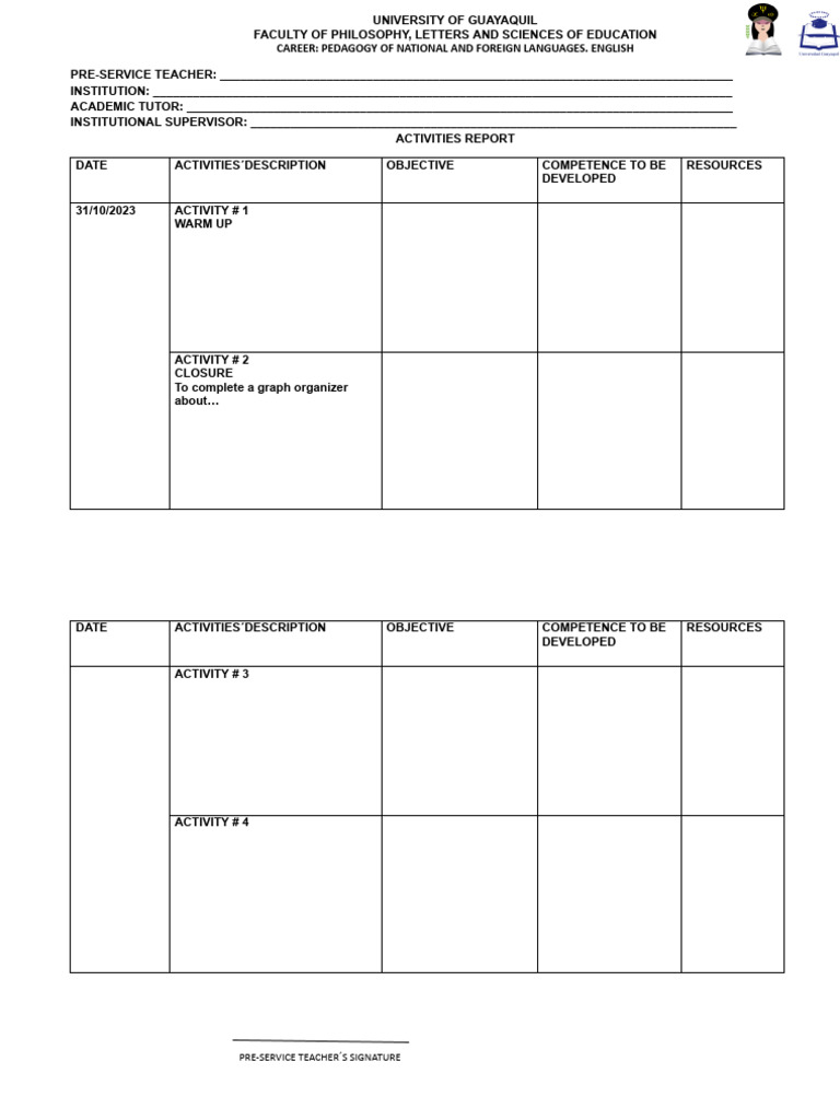 Pre-Service Teacher Activities Report | PDF