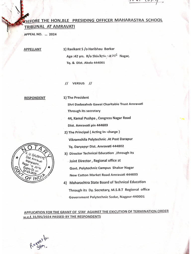 Ravikant Borkar School Tribunal Appeal 19 of 2024 | PDF