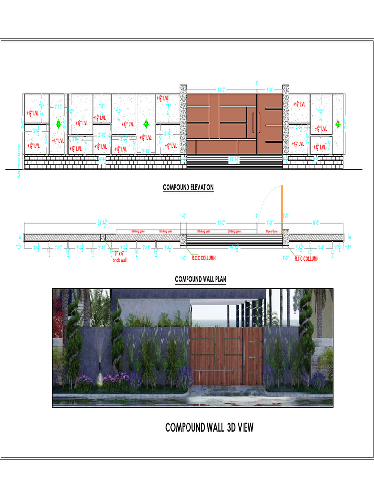 compound wall details drawing @meharbaba sir | PDF | Architectural Elements