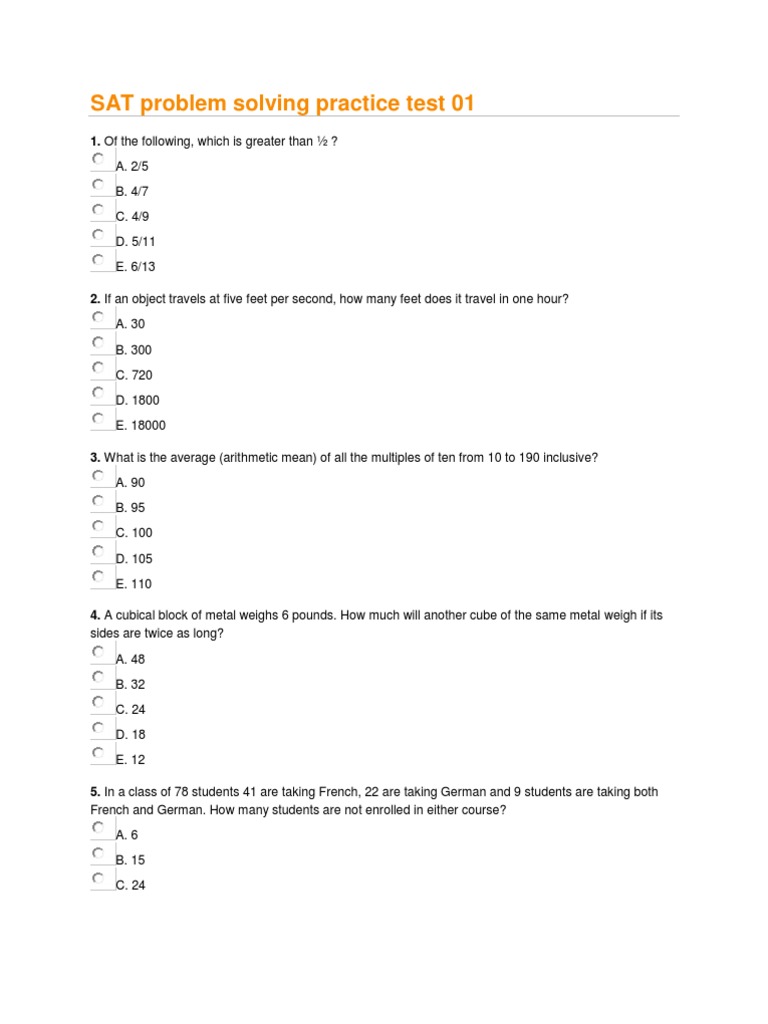 Problem Solving Practice Test Pdf