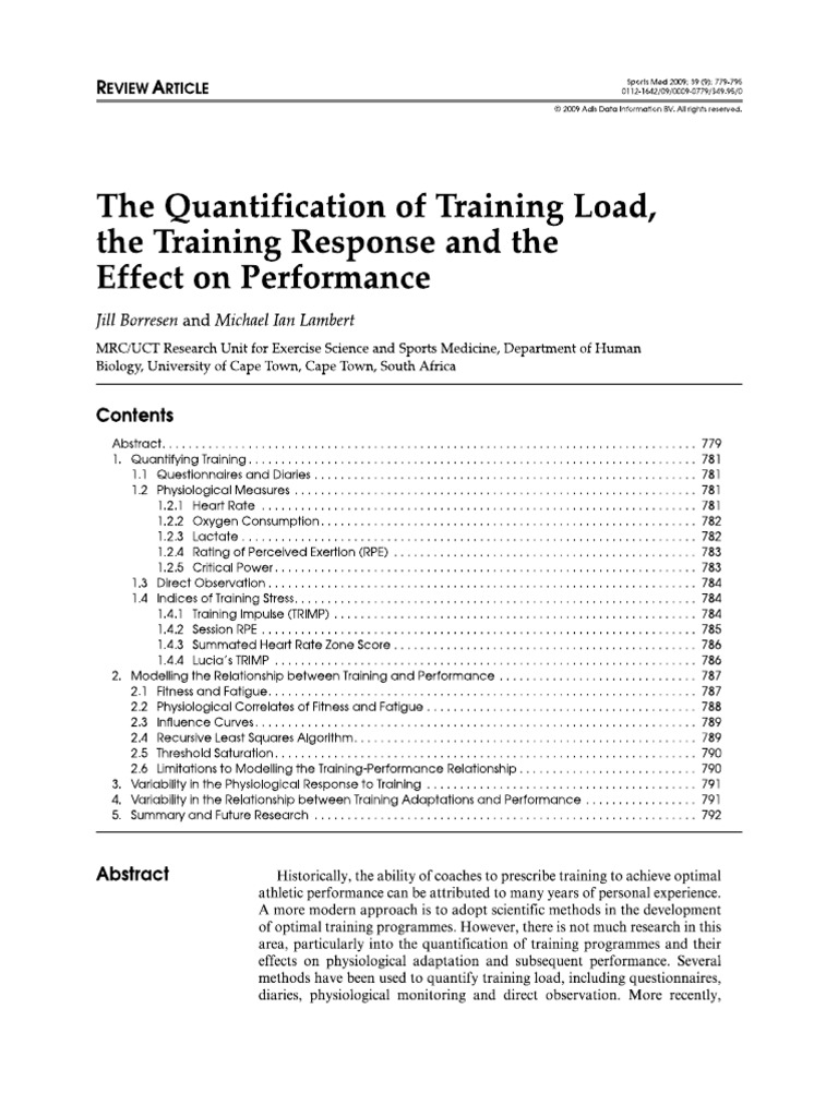 (Borressen 2009) The Quantification of Training Load, The Training ...