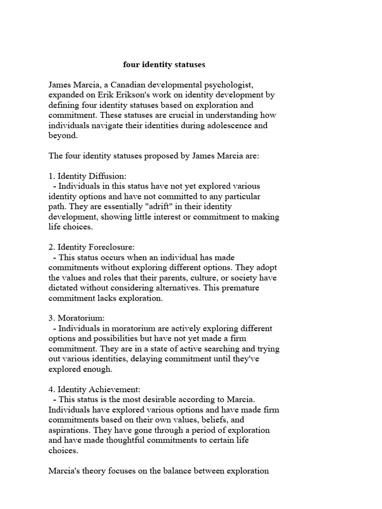 Four Identity Statuses | PDF | Identity (Social Science ...