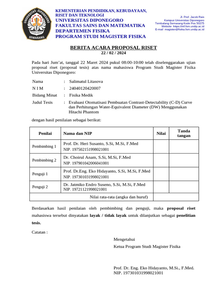 Ujian Proposal Riset Magister Fisika | PDF