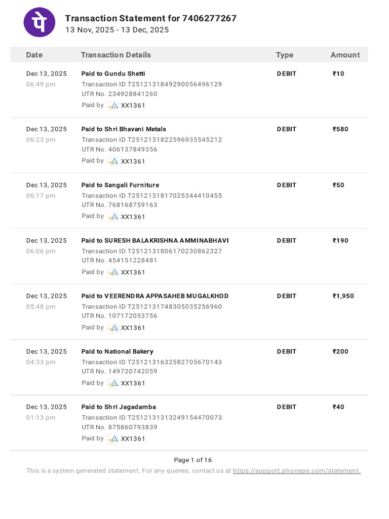 Transaction Statement for XX1361 | PDF | Debit Card | Financial Services