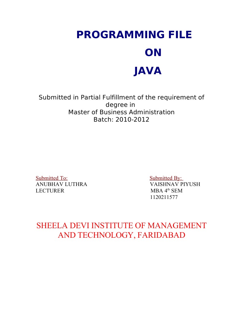 Java Programming Project for MBA | PDF
