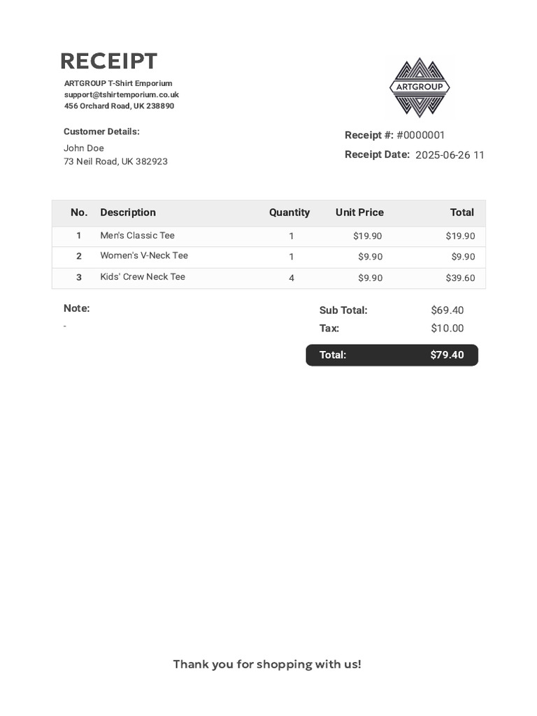 Output Tshirt Receipt Big A4 | PDF