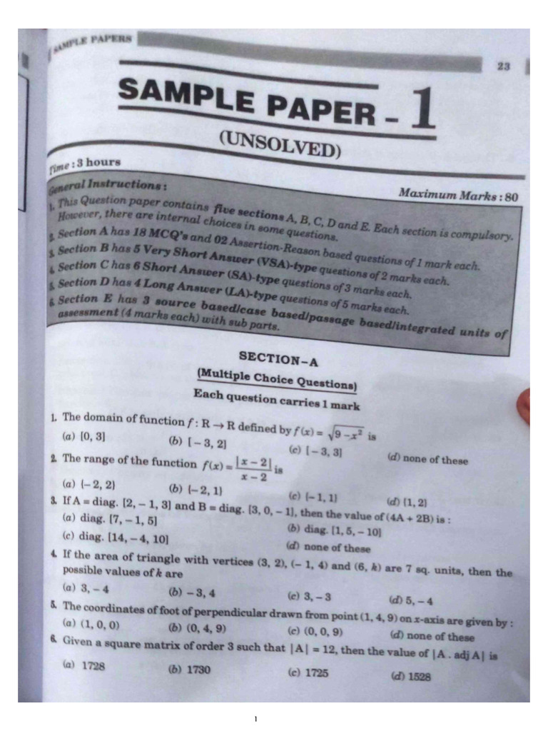 Sample Paper 1 | PDF