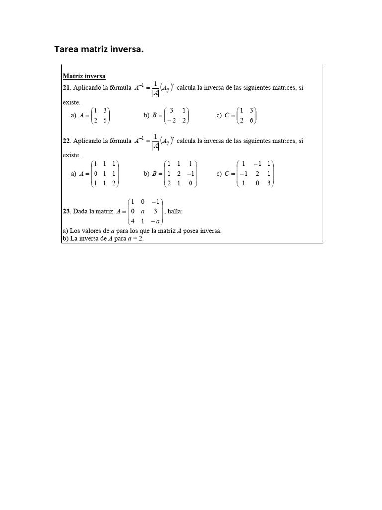 m inversa 1 | PDF | Matriz (Matemáticas) | Álgebra lineal