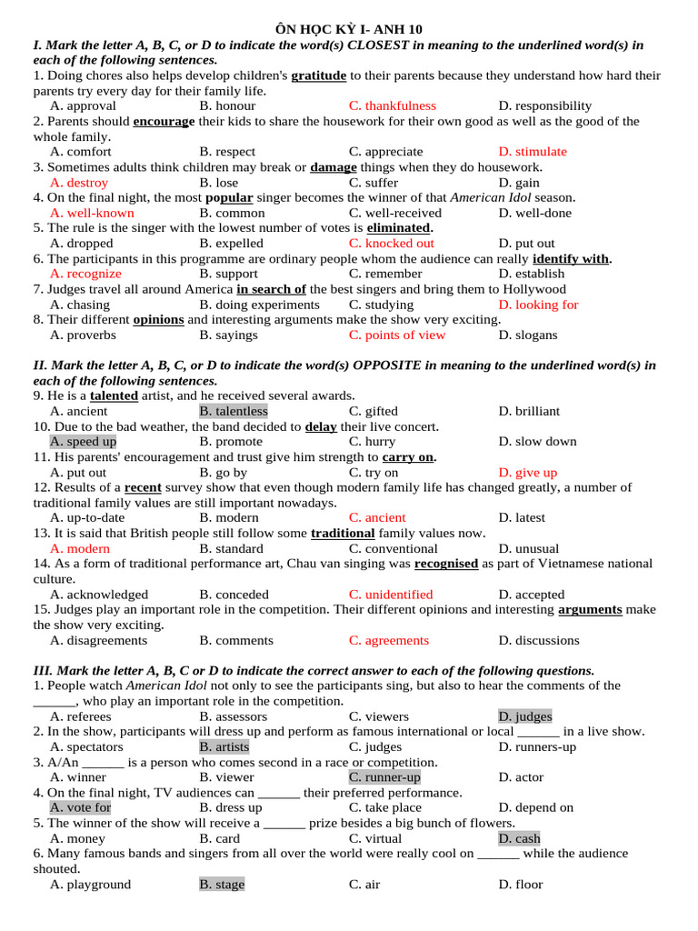 English 10 Semester 1 Exam Review | PDF | Songs | Folk Music