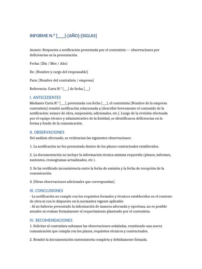 Modelo Informe Respuesta Notificacion Deficiente | PDF
