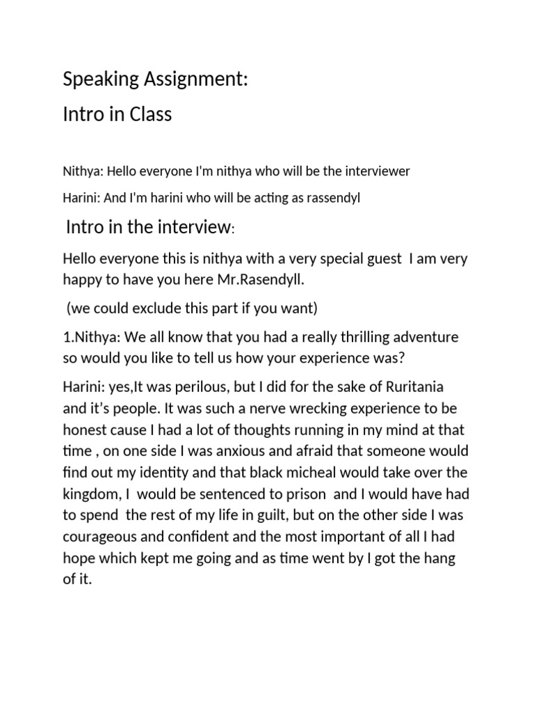 Speaking Assignment 9 | PDF