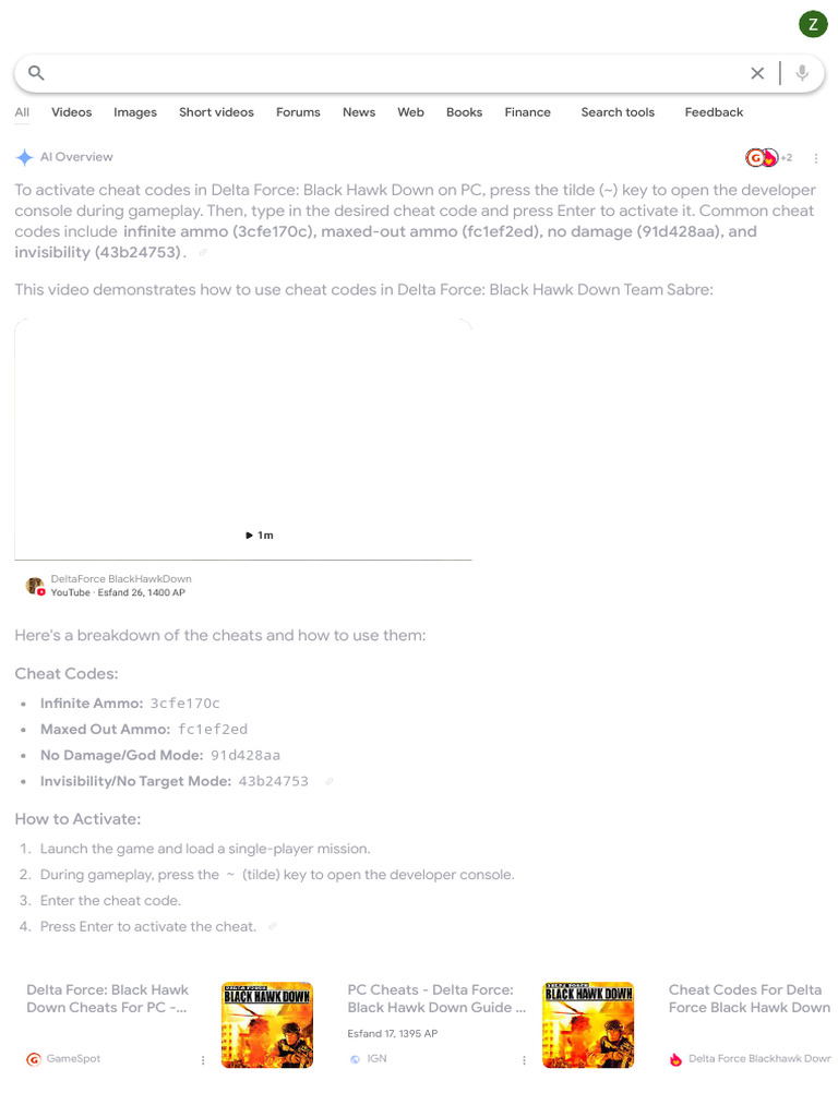 Delta Force Black Hawk Down PC Cheats | PDF | Video Games