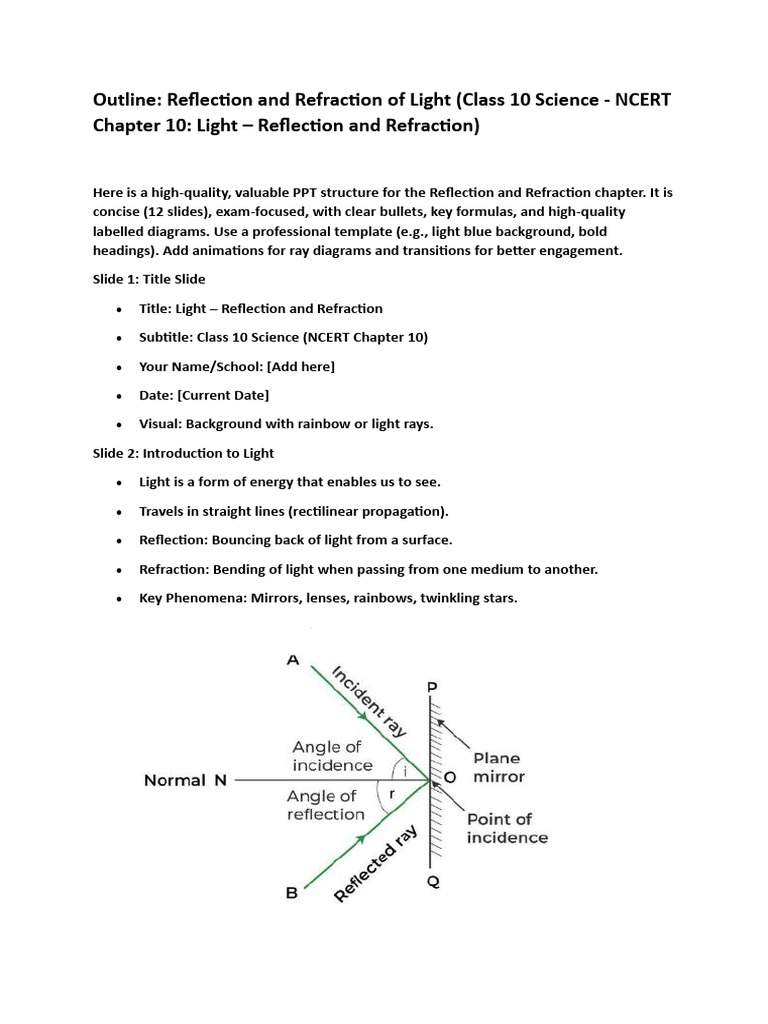Outline Reflection | PDF | Reflection (Physics) | Refraction