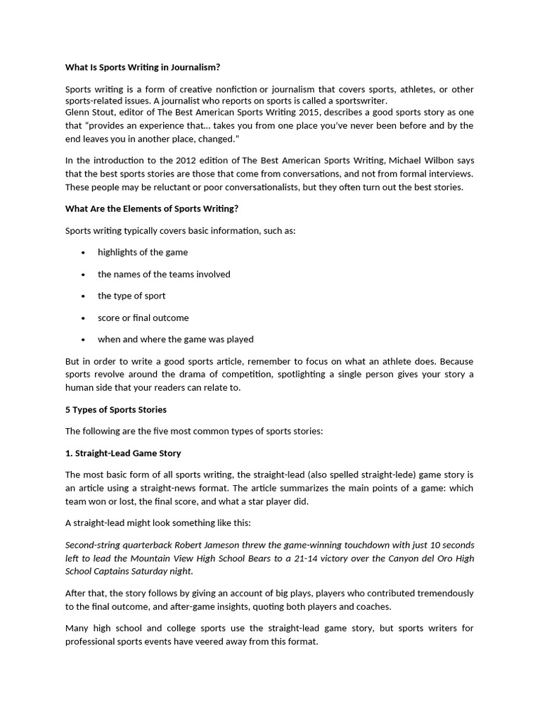 Understanding Sports Writing in Journalism | PDF