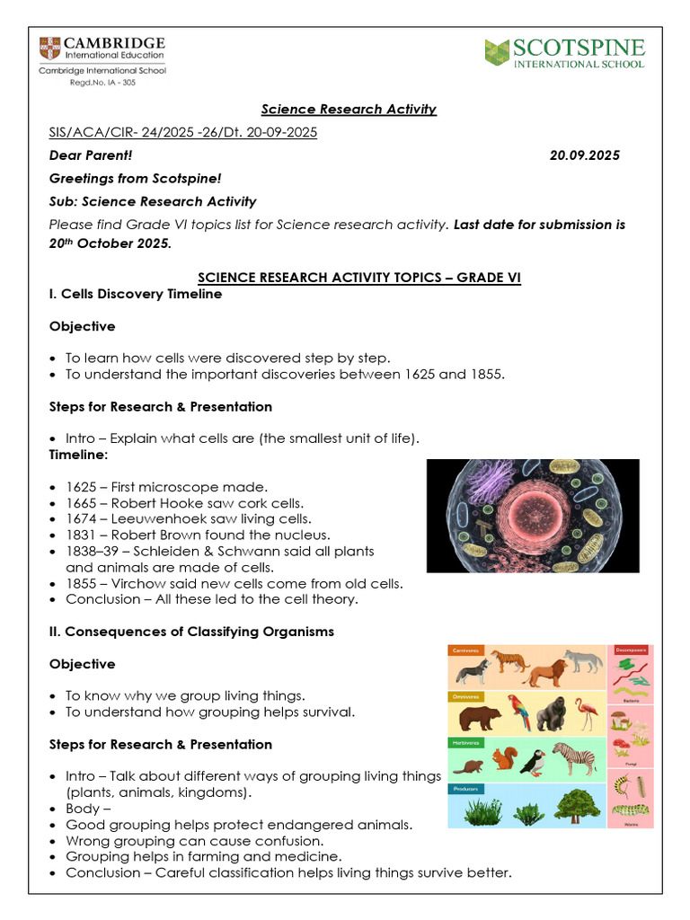 Grade VI Science Research Topics Guide | PDF | Virus | Foods