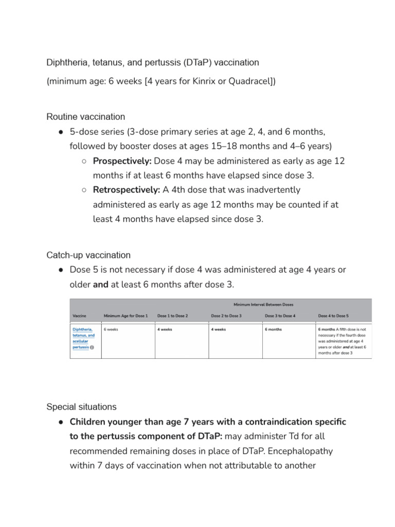 DTaP Vaccination Guidelines and Protocols | PDF