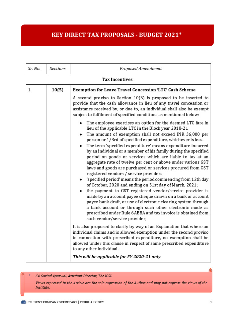 Key Direct Tax Proposals Budget 2021 | PDF | Income Tax | Dividend