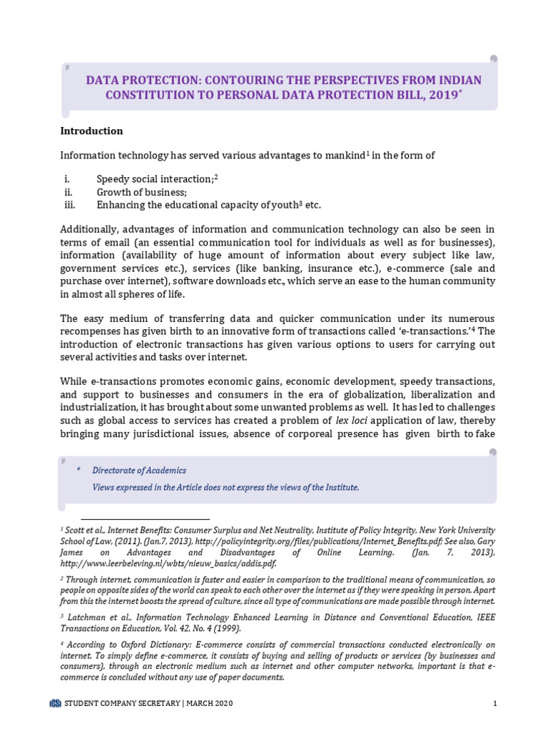 Data Protection in India: A Legal Overview | PDF | Privacy ...