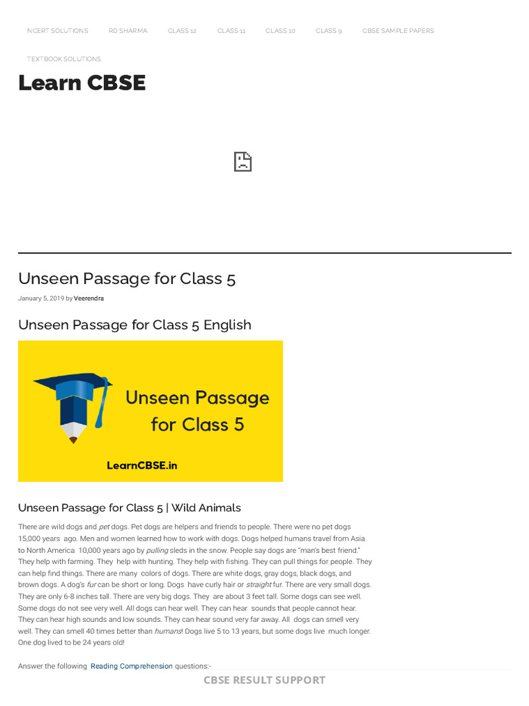 Unseen Passages for Class 5 English | PDF | Car | Dogs