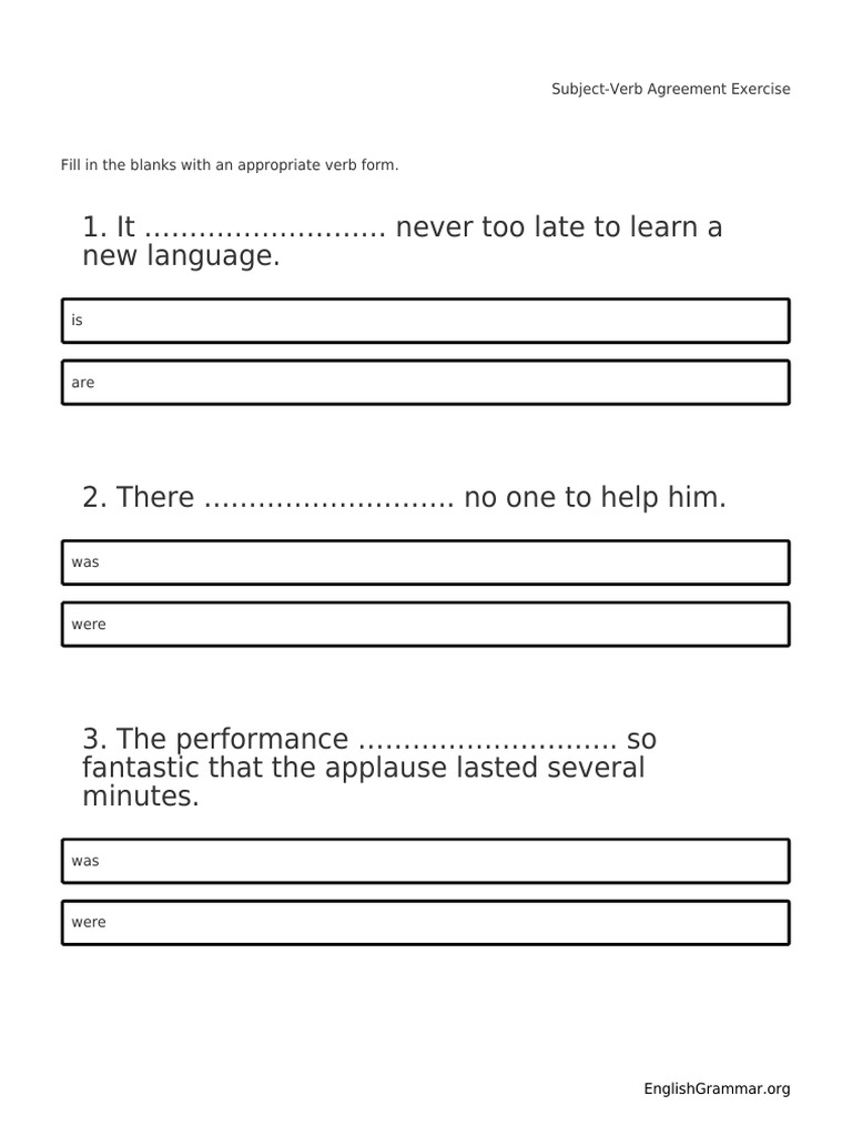 Subject-Verb Agreement Practice Exercise | PDF