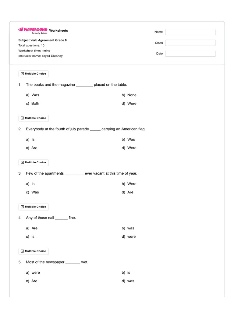 Grade 8 Subject-Verb Agreement Quiz | PDF | Chess Openings | Chess Theory
