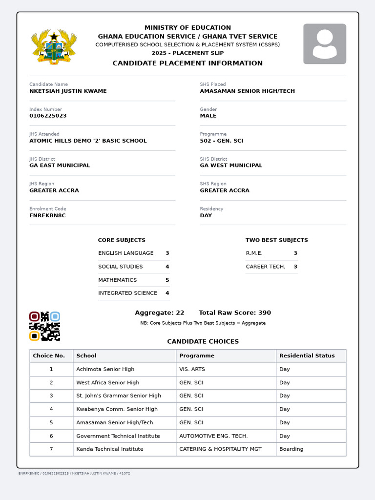 2025 CSSPS Placement Slip for SHS | PDF | Accra