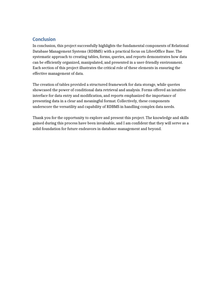 RDBMS Project Conclusion | PDF
