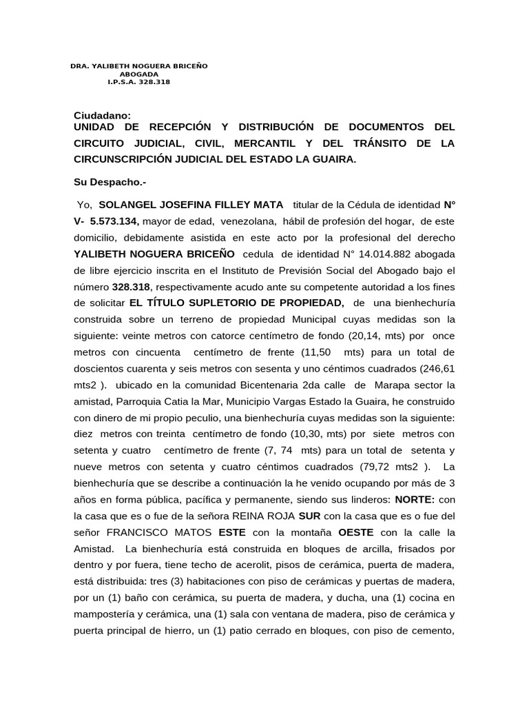 Titulo Supletorio de Solange Josefina Filley Mata | PDF