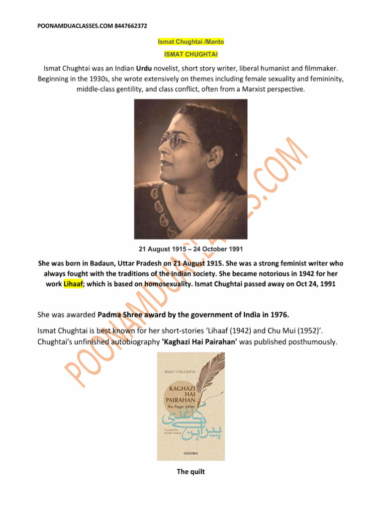 Indian 7 Writer Ismat Chughtai and Manto | PDF