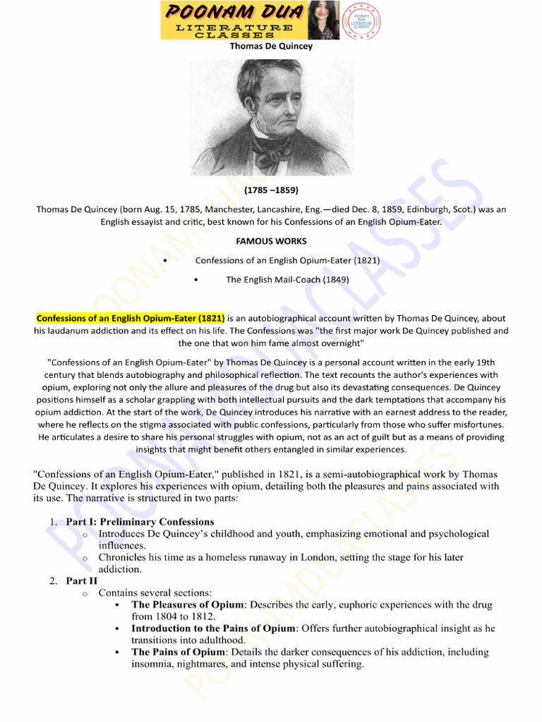 British Writer 30 Thomas de Quincey 1785-1859 | PDF