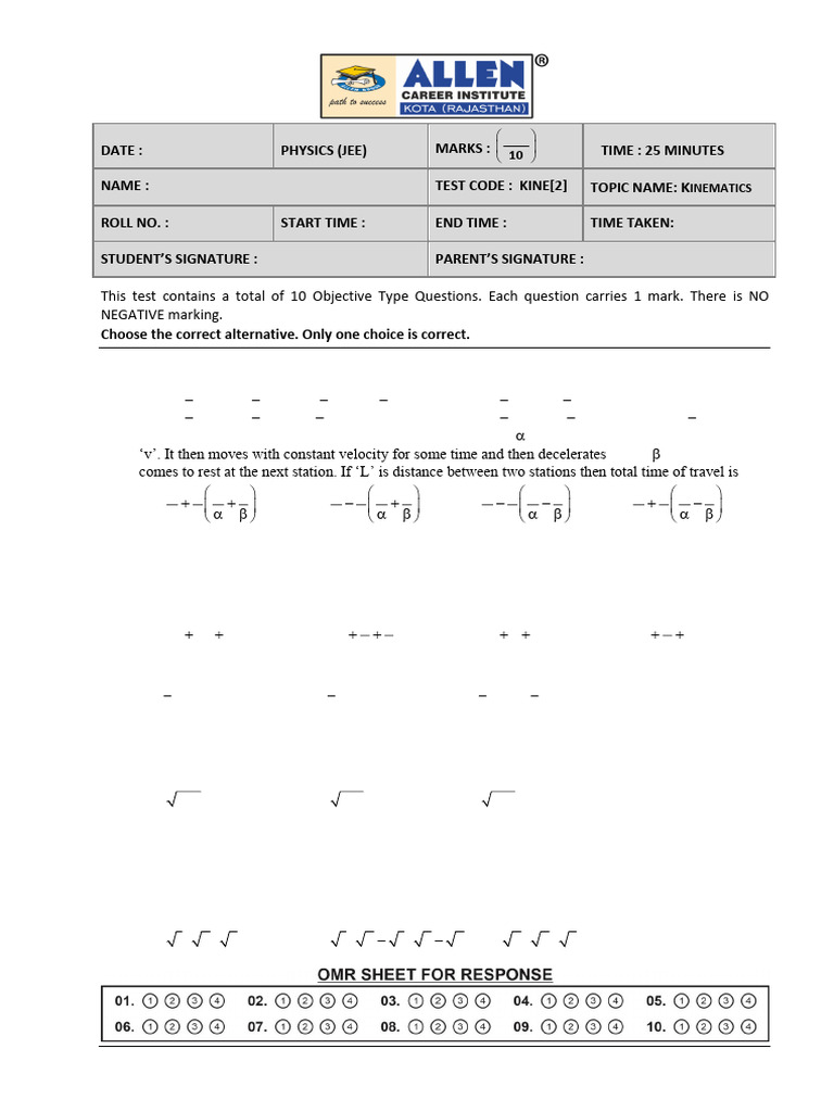 Kinematics Test Questions and Answers | PDF | Acceleration | Kinematics