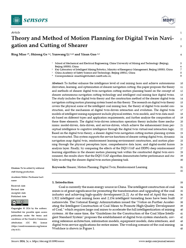 Digital Twin Motion Planning for Shearers | PDF | Simulation | Data