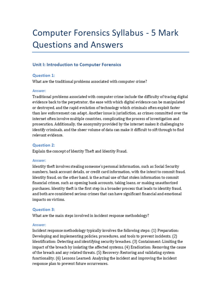 Computer Forensics 5 Mark Questions | PDF | Identity Theft | Computer ...
