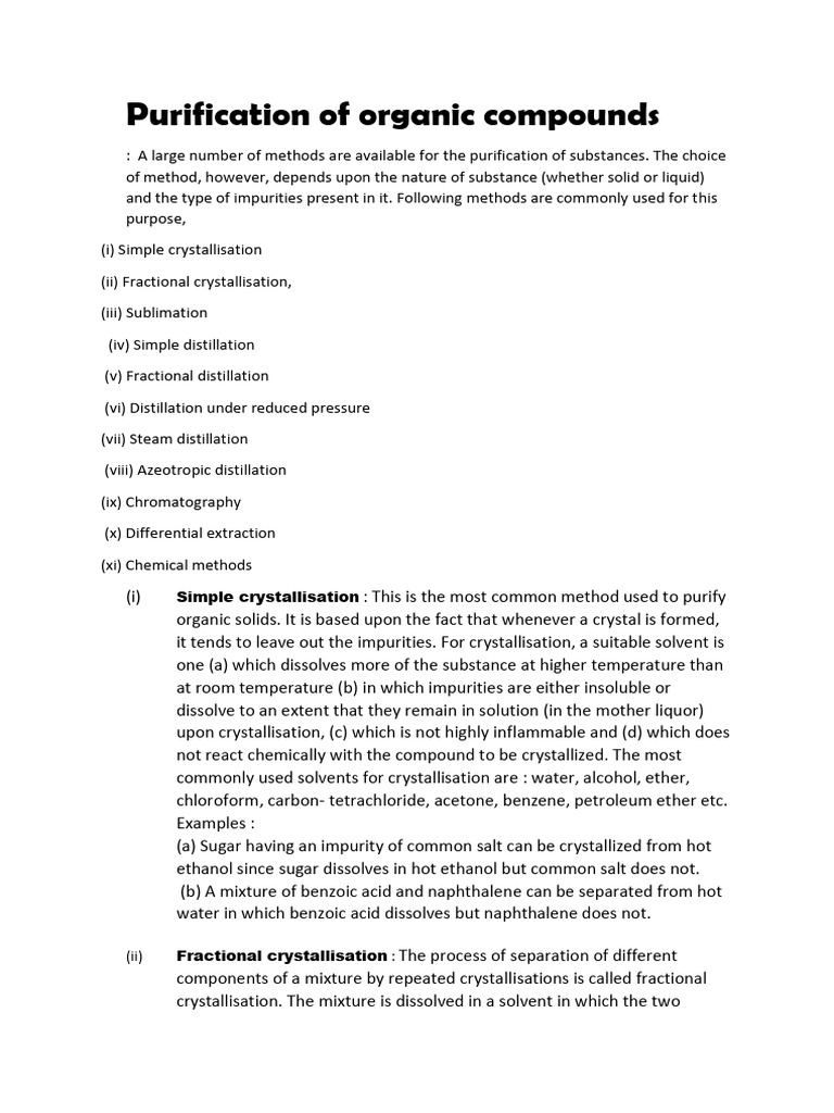 Purification of Organic Compounds | PDF | Distillation | Ethanol