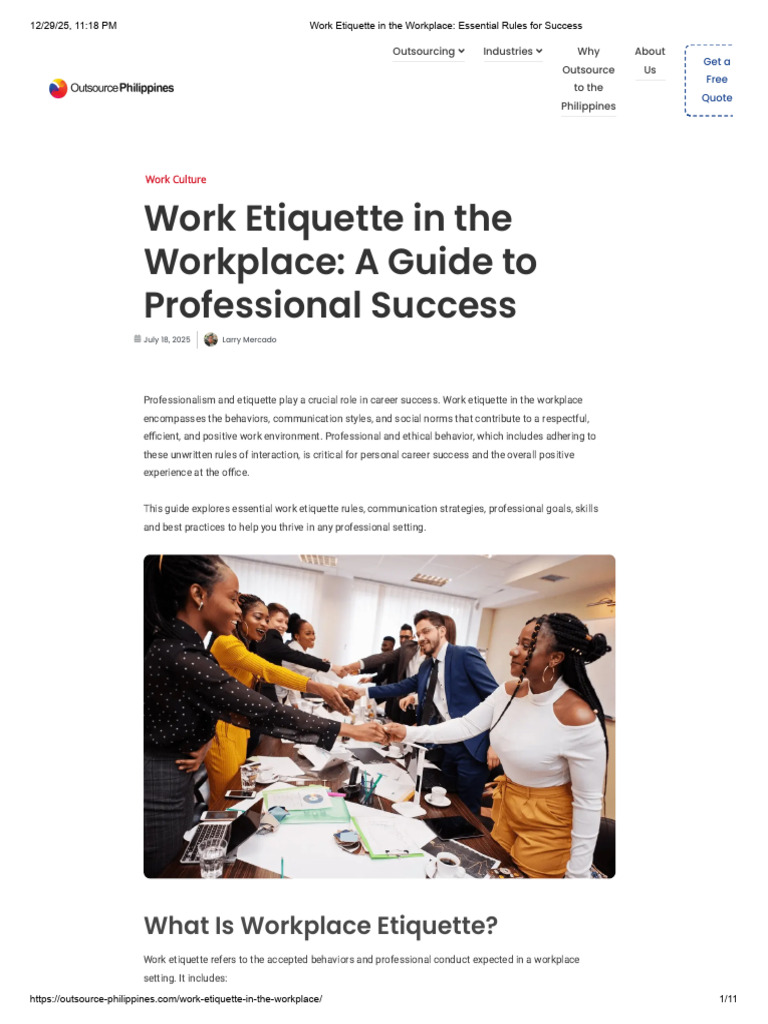 Essential Workplace Etiquette Guide | PDF | Nonverbal Communication ...