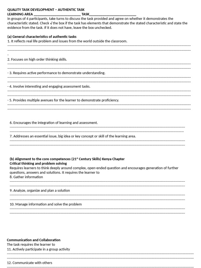Authentic Task Development Guide | PDF | Learning | Cognitive Science