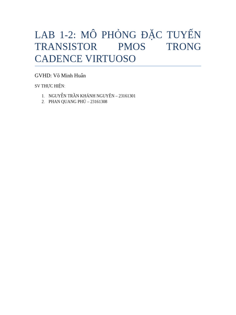 Lab 1-2 Cadence Virtuoso PMOS - Final | PDF