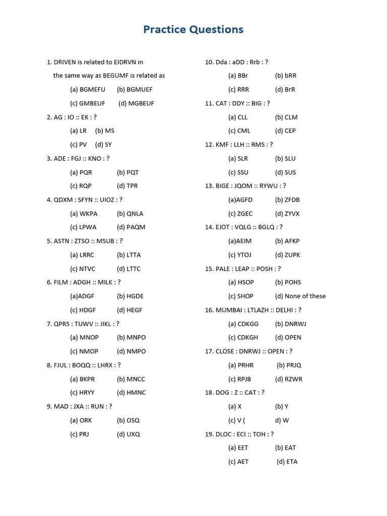 Logical Reasoning Practice Questions | PDF
