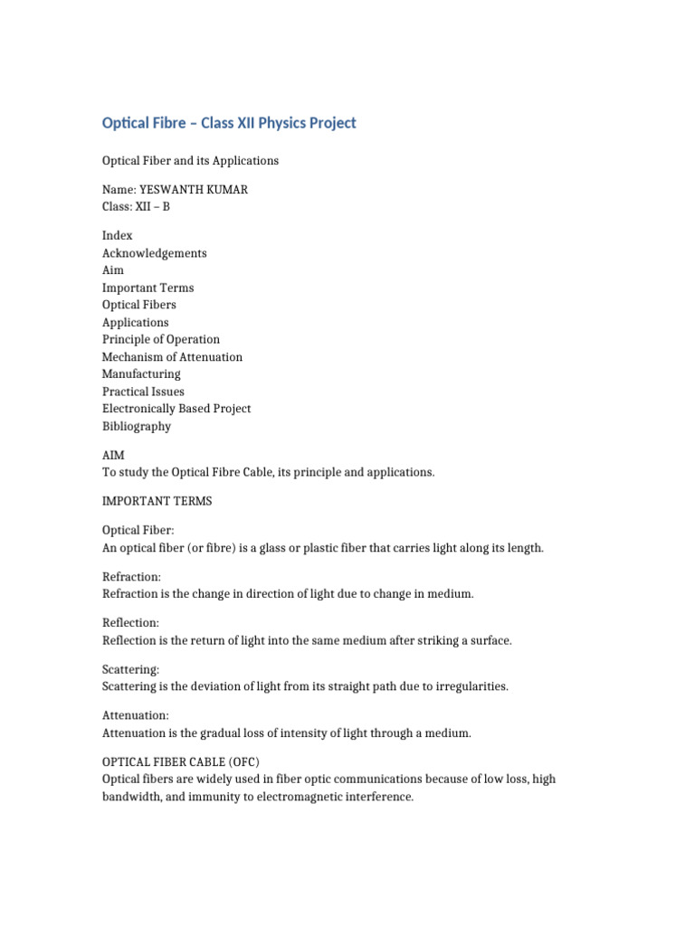Optical Fibre Project Full Content | PDF