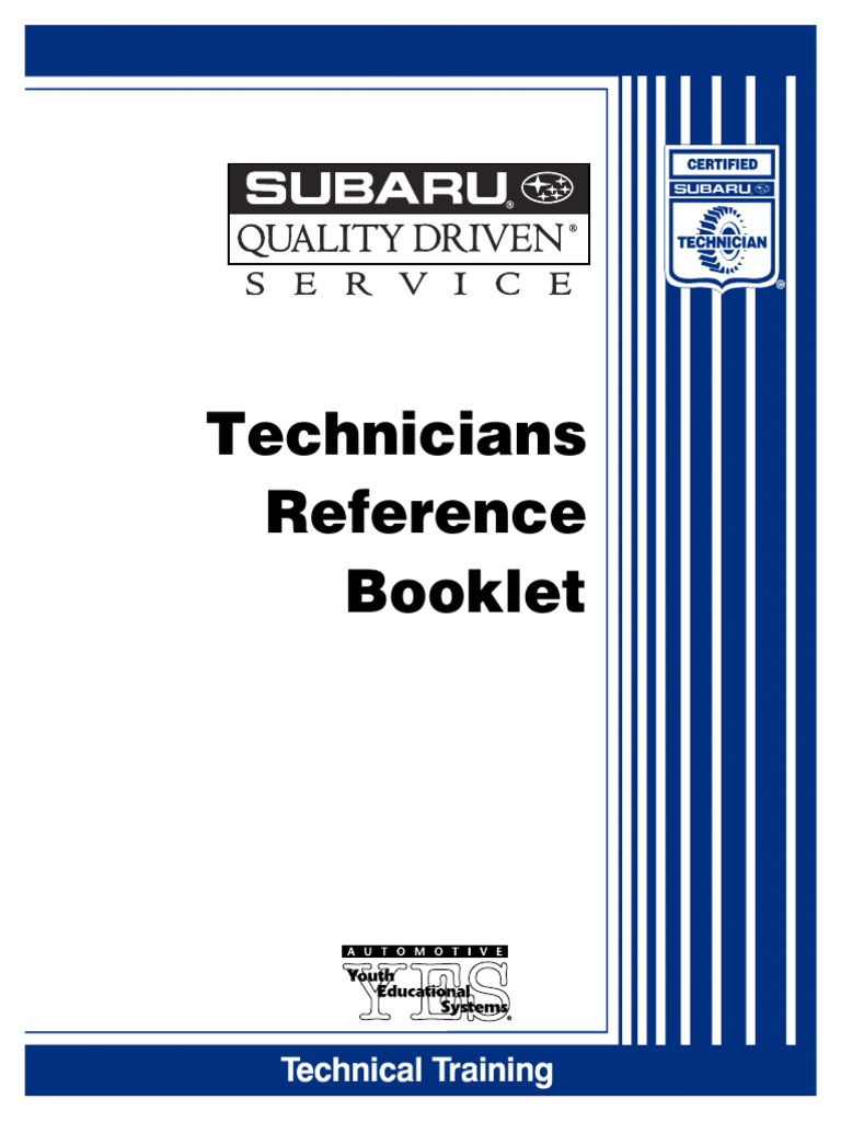 Technicians Reference Booklet Subaru Boxer Engine Series Module 104 ...